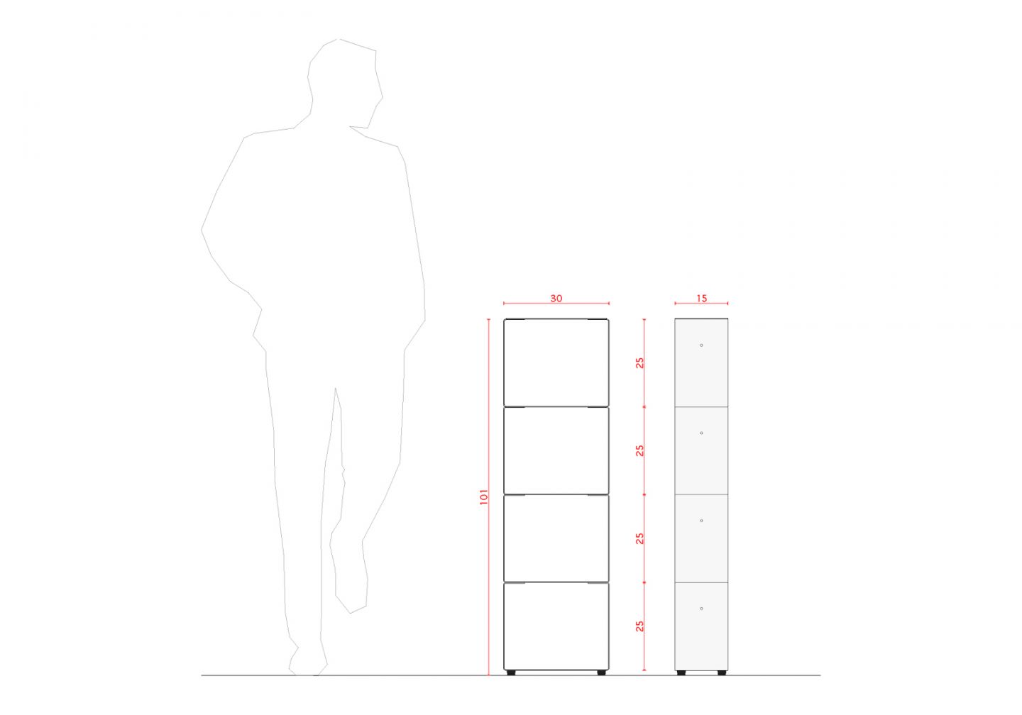 Witte design boekenkast 30 cm - metaal - 4 niveaus