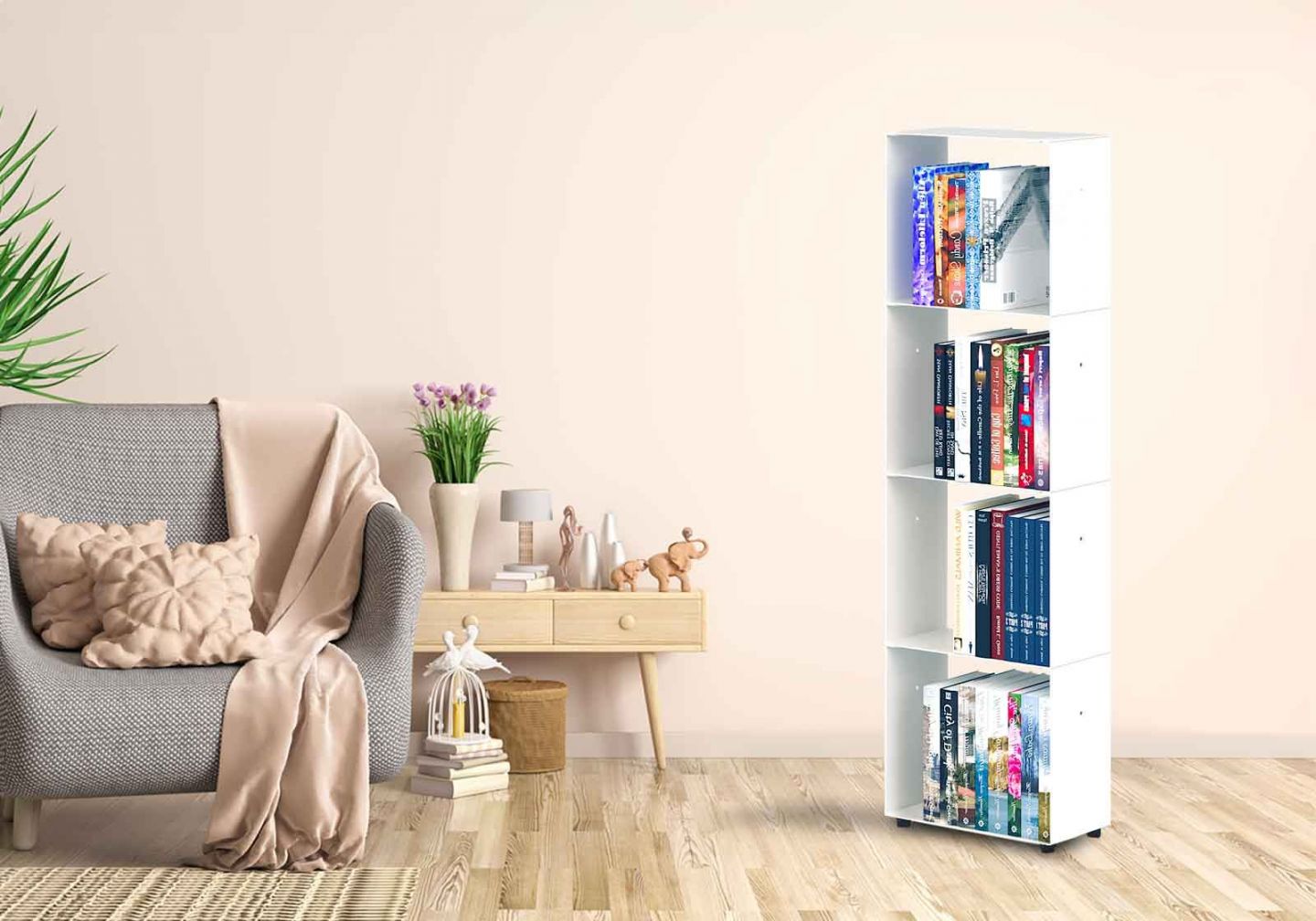 Narrow Bookcase W30 H100 D15 cm - 4 shelves