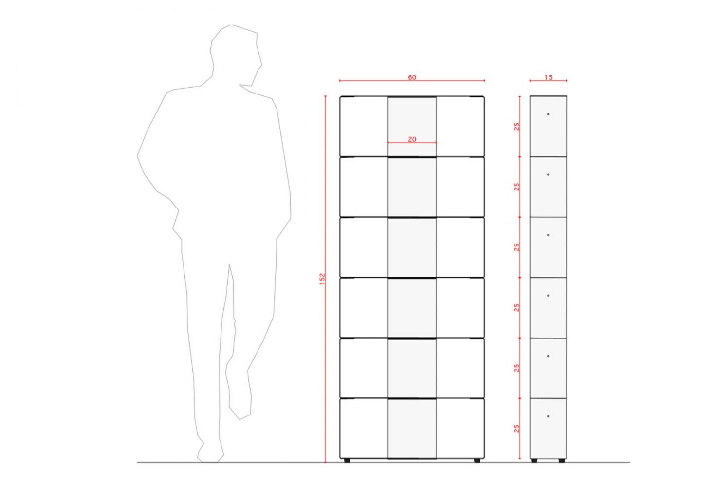 Regalsystem weiß 6 ablagen B60 H150 T15 cm